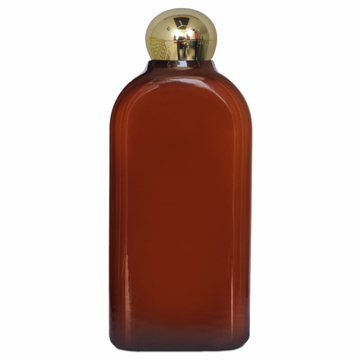 [ZMA43] Amber Rectangle Bottle With Gold Plated Dome Cap - 300ml ...