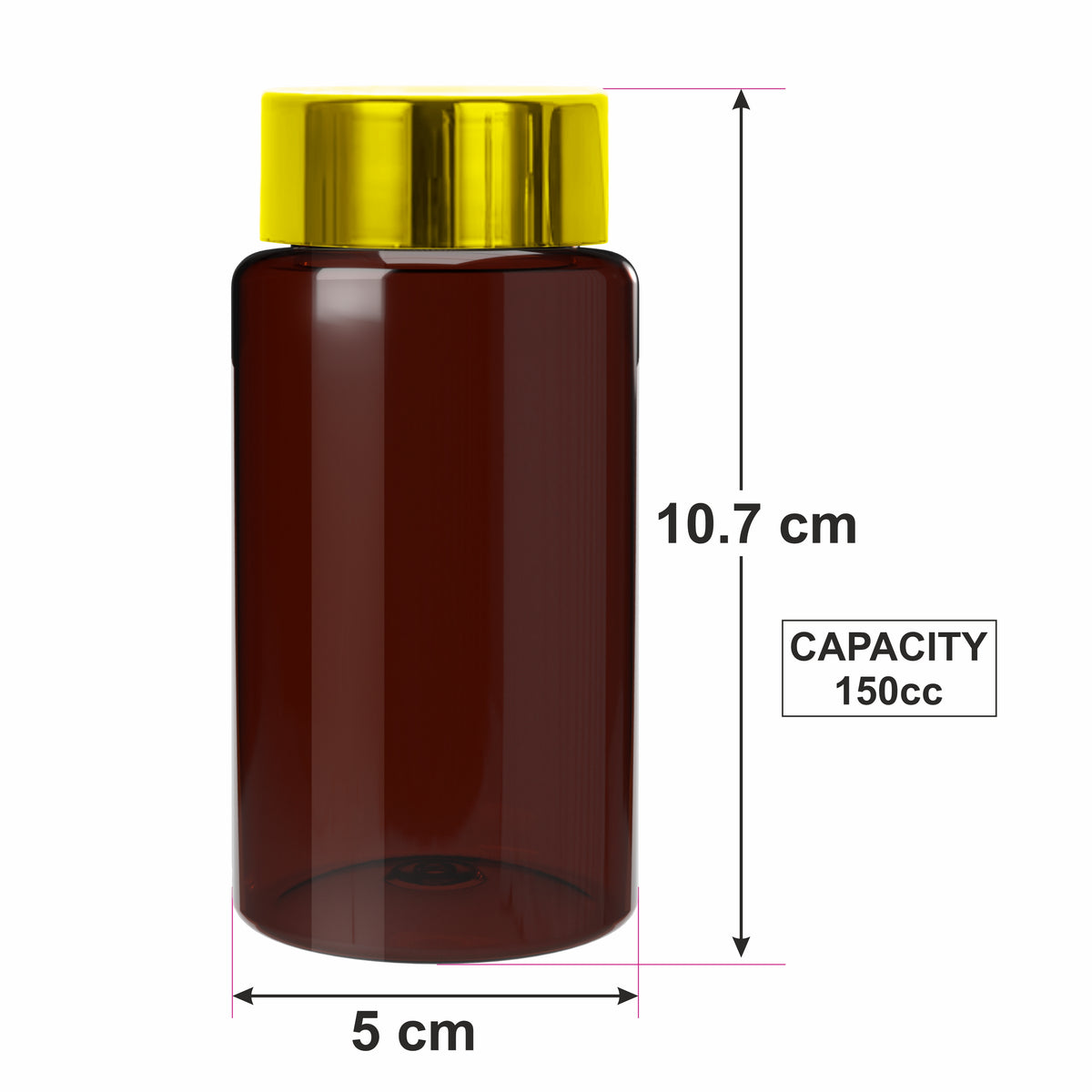 Amber Color Pet Tablet Jar with Gold Plated Screw Lid || 100cc & 150cc ...