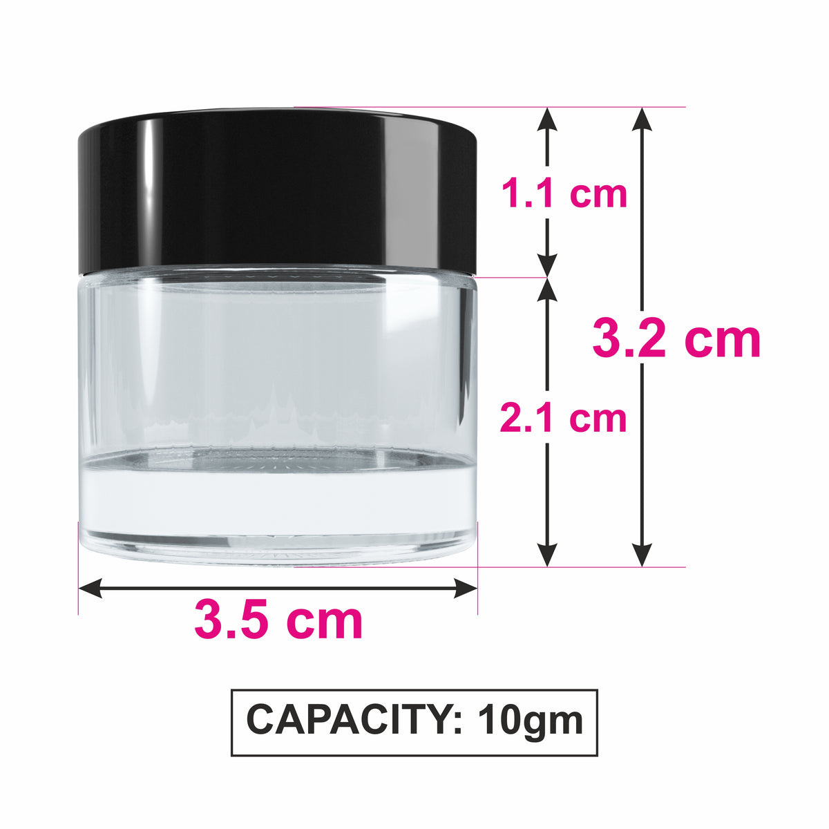 Empty Transparent Clear Glass Jar with Black Shiny Screw Cap- 10gm [ZM ...