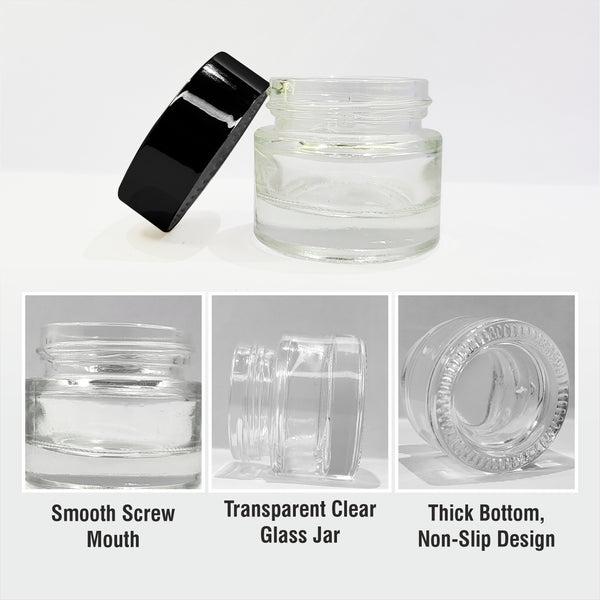 Empty Transparent Clear Glass Jar with Black Shiny Screw Cap- 10gm [ZM ...