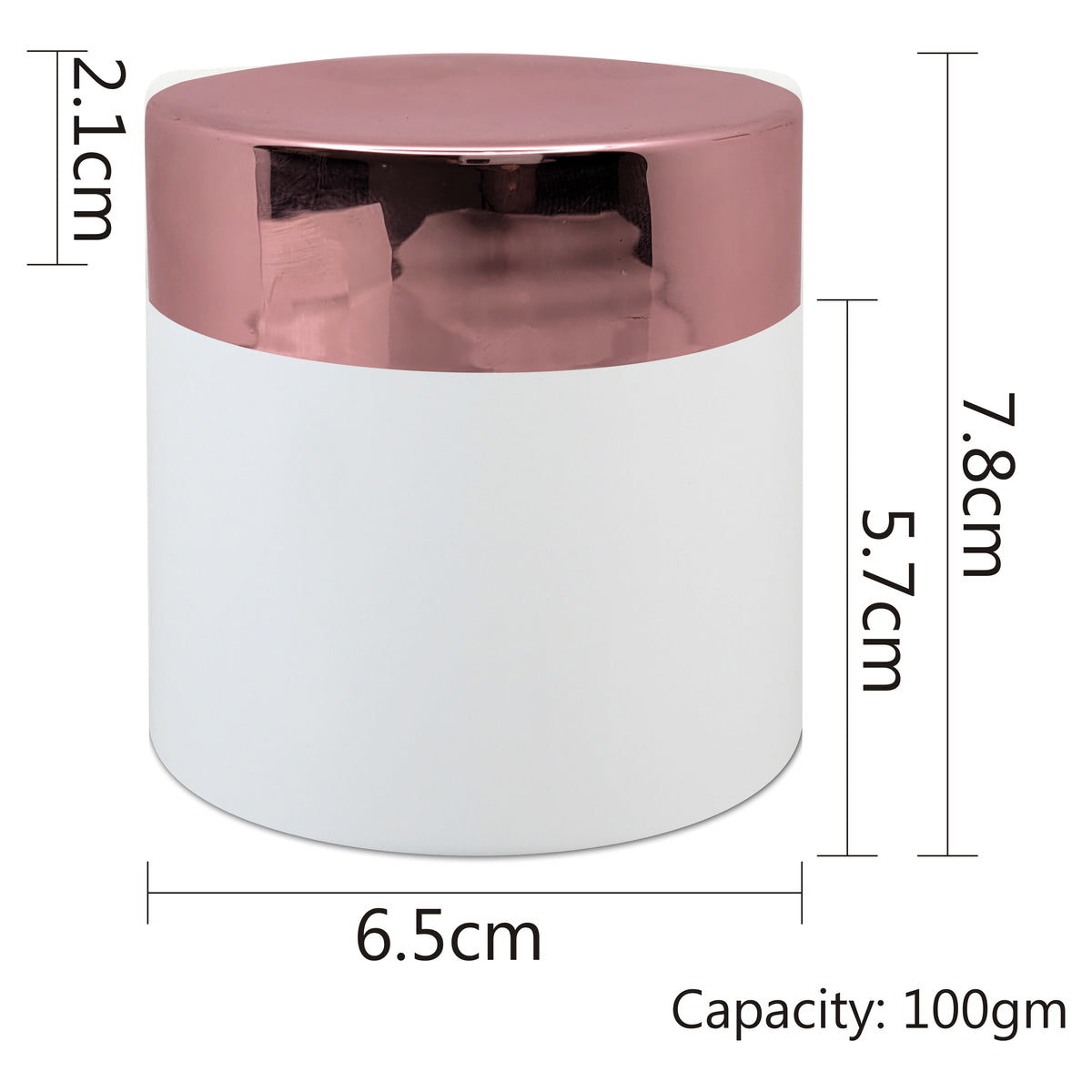 Empty Cosmetics White Jar with Rose Gold Cap for Cream- 50gm, 100gm ...